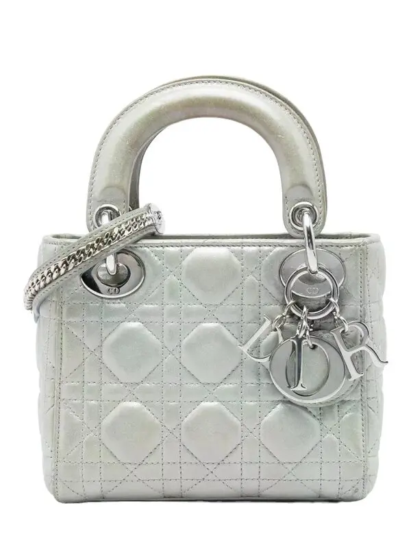 Dior 2016 Mini Iridescent Lambskin Cannage Lady Satchel - Grey