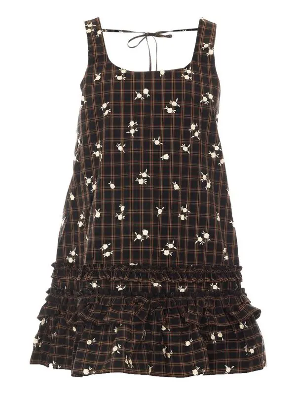 GANNI Dress In Printed Check - Brown