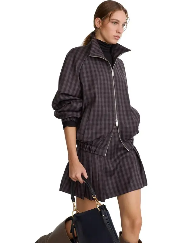 REISS Carla Wool Gingham-check Bomber Jacket - Grape Check