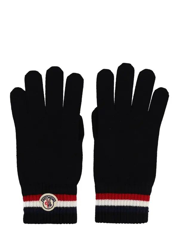 Moncler Guanti In Lana Con Logo - Black