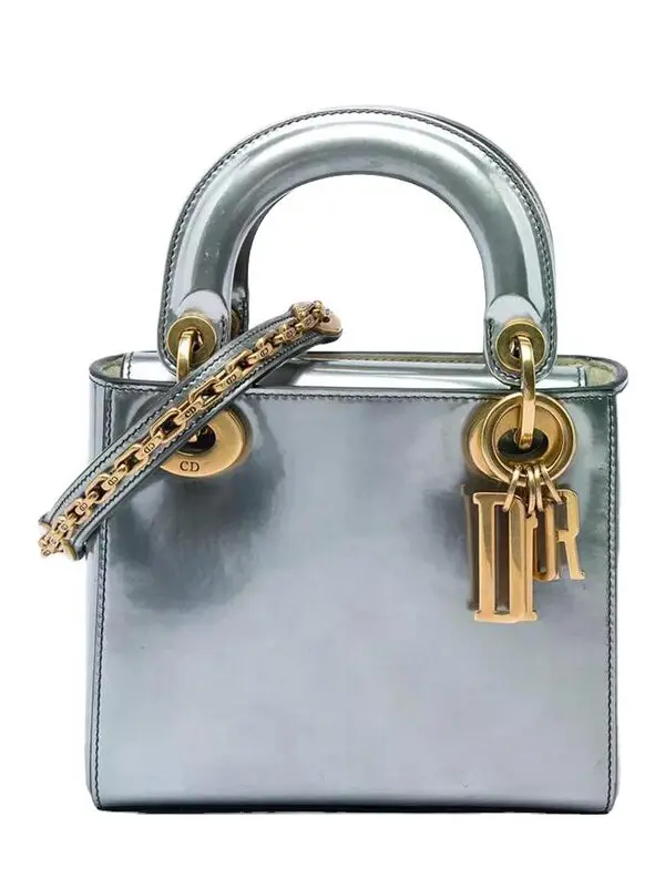 Dior 2018 Mini Metallic Patent Lady Satchel - Silver