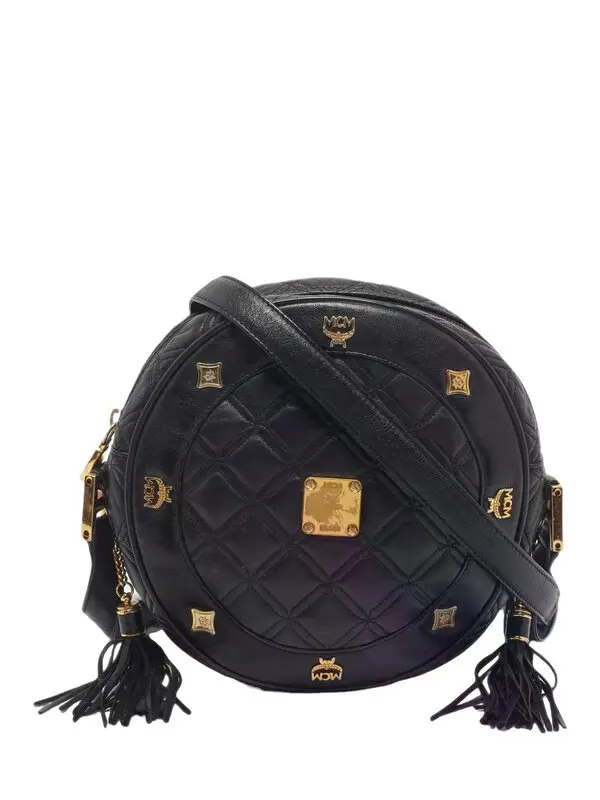 Mcm Quilted Stud-embellished Cross Body Bag - Black