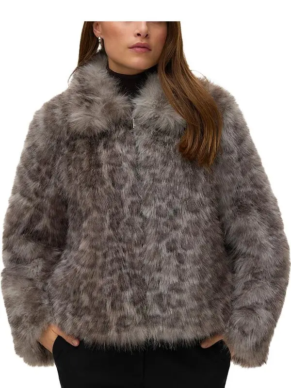Vero Moda Lia Faux Fur Jacket - Medium Grey
