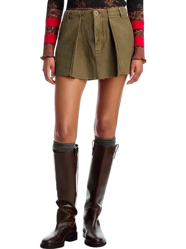 Free People Riverfront Surplus Cotton Utility Mini Skirt - Beech Leaves