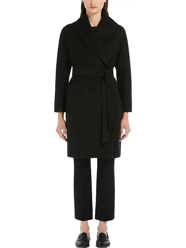 Max Mara Messi Wool Shawl Collar Robe Coat - Black