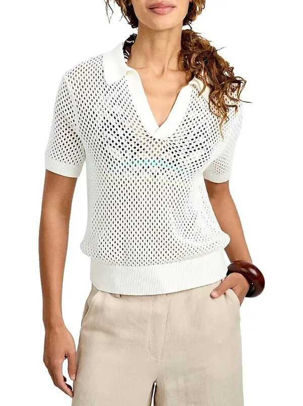 Trina Turk Short Sleeve Jadelyn Mesh Polo - Whitewash