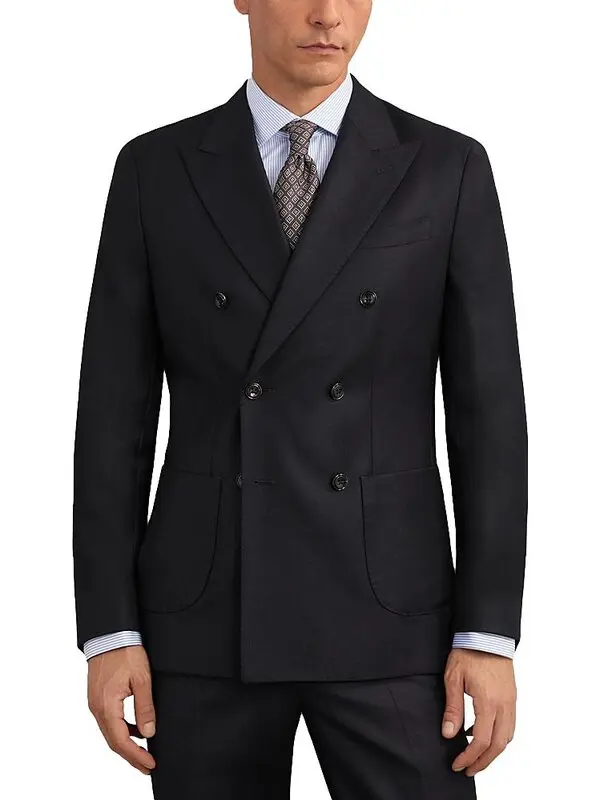 REISS Muse Wool Tailored Fit Double Breasted Flannel Blazer - Navy
