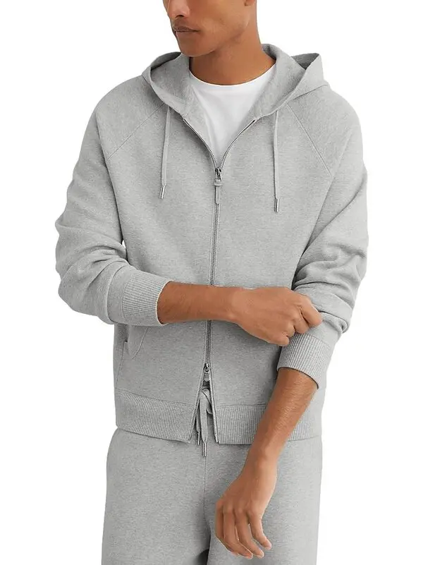 REISS Manchester Full Zip Milano Knit Hoodie - Soft Grey