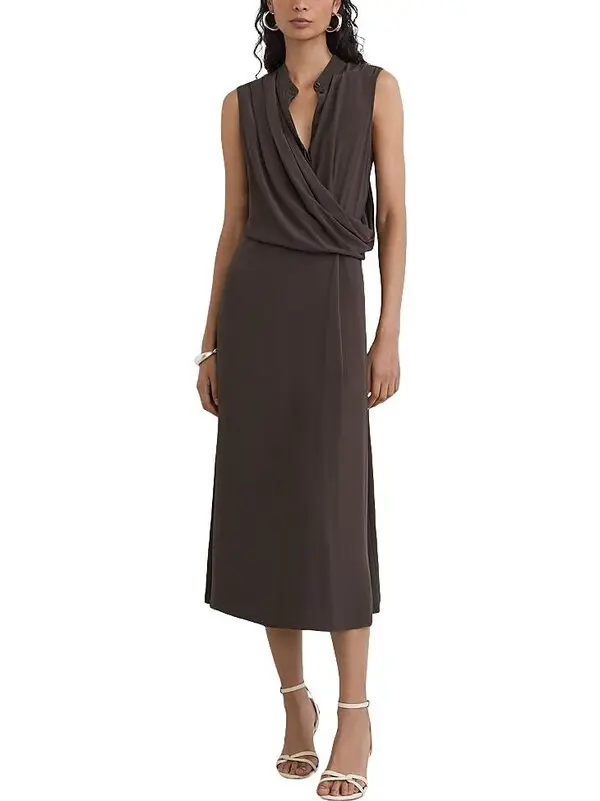 REISS Gracie Draped Midi Dress - Dark Grey