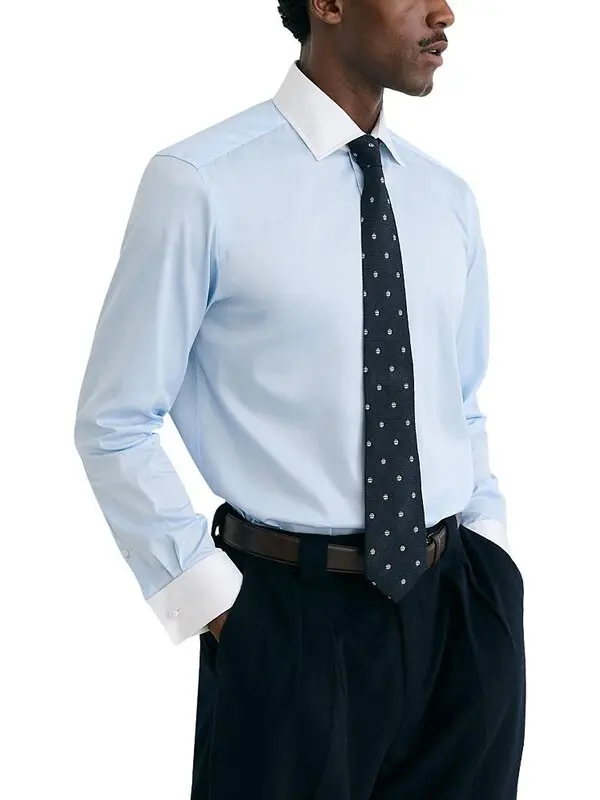 REISS Wells Cotton Blend Stretch Contrast Collar Dress Shirt - Soft Blue