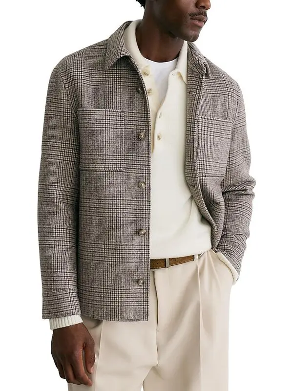 REISS Gano Prince Of Wales Check Pocket Overshirt - Brown