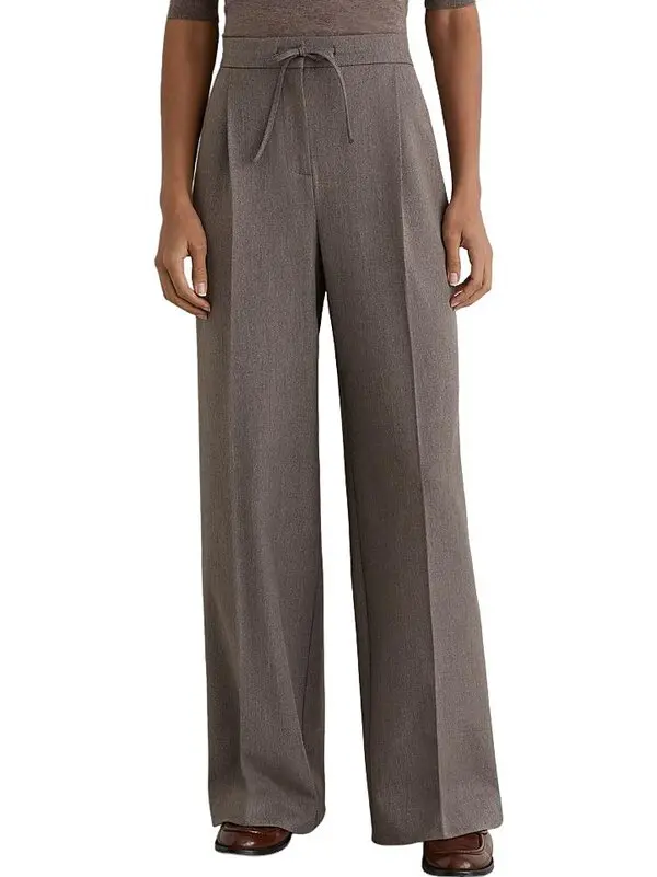 REISS Petite Elowen Drawstring Waist Wide Leg Trousers - Neutral
