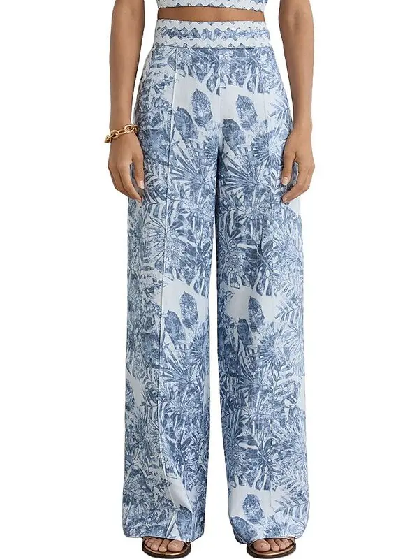 REISS Petite Mila Printed Linen Pants - Blue