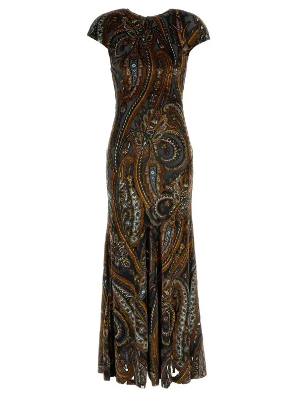 Etro Printed Stretch Velvet Long Dress - Stripped