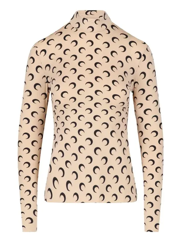 MARINE SERRE Printed Turtleneck Top - Brown