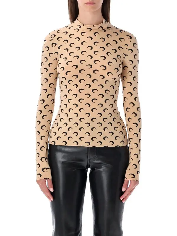 MARINE SERRE Printed Turtleneck Top - Marrone