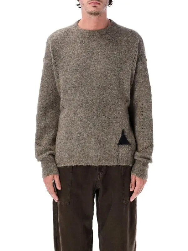ROA Dropstitch Mohair Knit Crewneck With Felted Mélange Texture - Beige