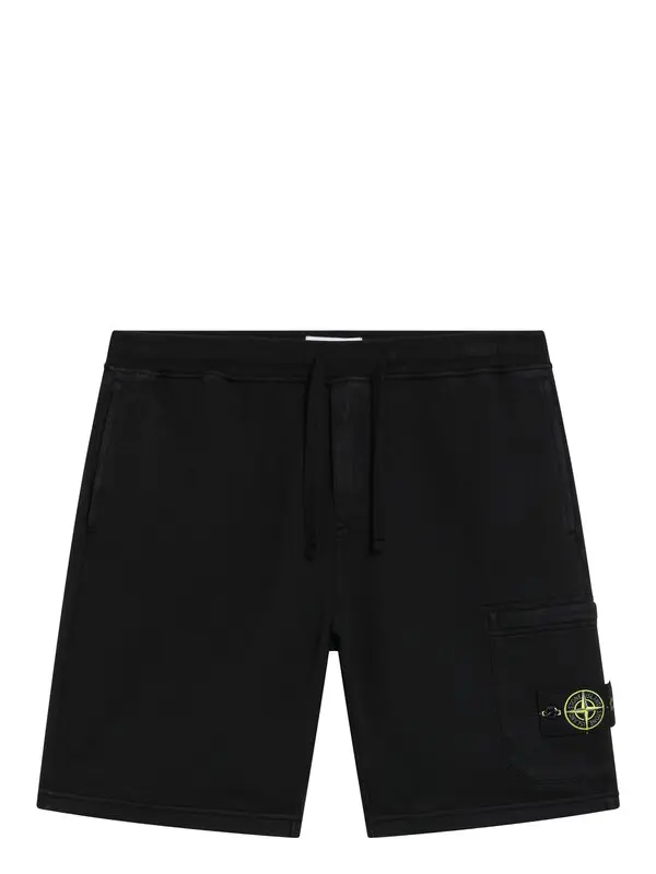 Stone Island Organic Cotton Fleece Jogger Mini Shorts - Black