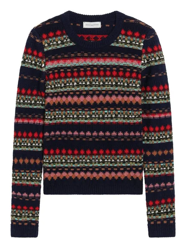 Dries Van Noten Navy Jacquard Wool Sweater - Blue
