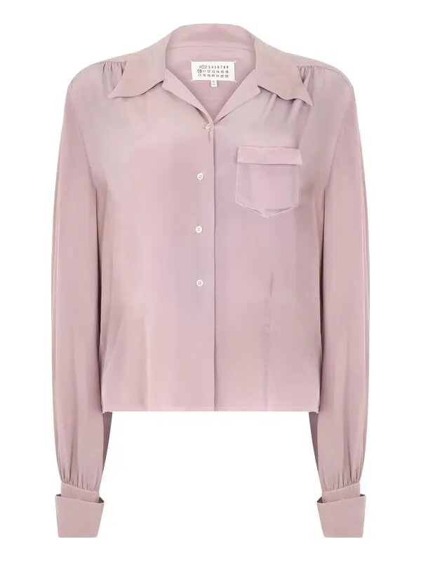MAISON MARGIELA Cropped Silk Satin Button-up Shirt With Ruffled Cuffs - Pink