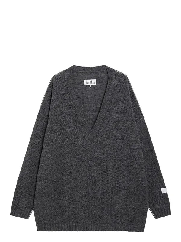 MAISON MARGIELA Oversized V-neck Heathered Knit Sweater - Grey