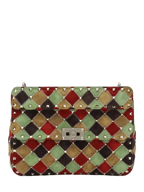Valentino Garavani Small Rockstud Spike Mini Bag In Patchwork Suede - Beige