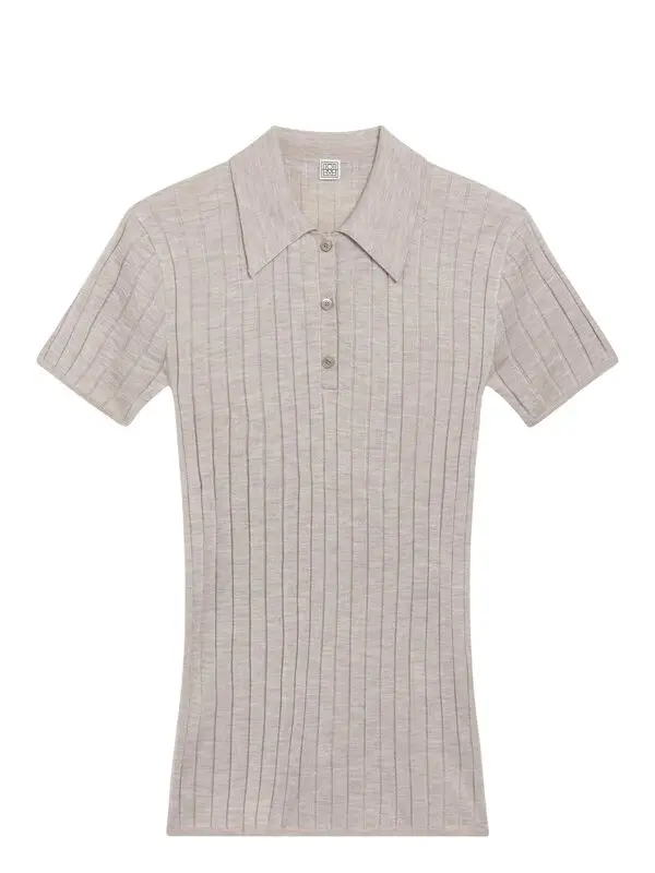 TOTEME Greige Ribbed Cashmere & Silk Polo - Beige