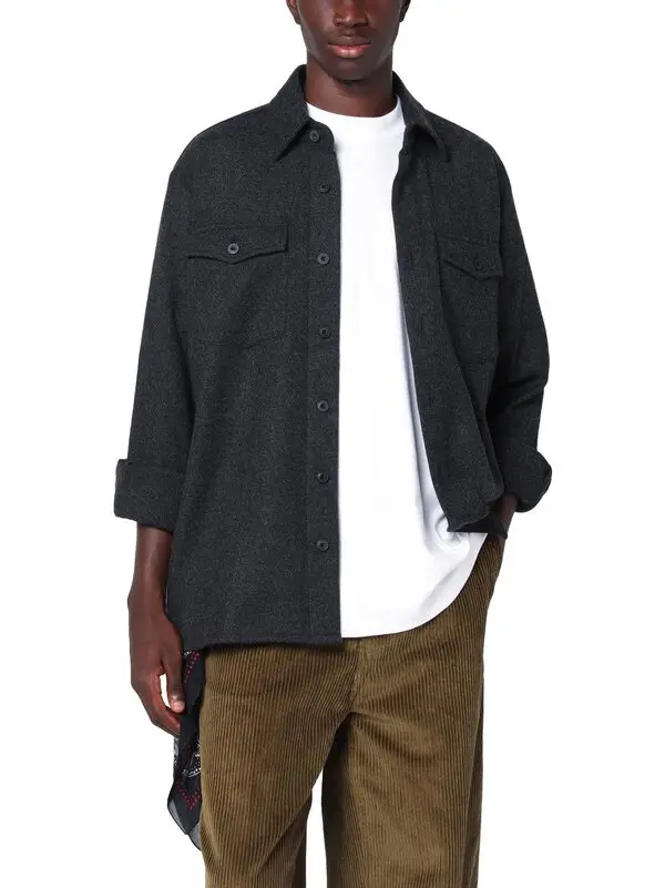 Destin Dark Wool Button-up Shirt - Grey