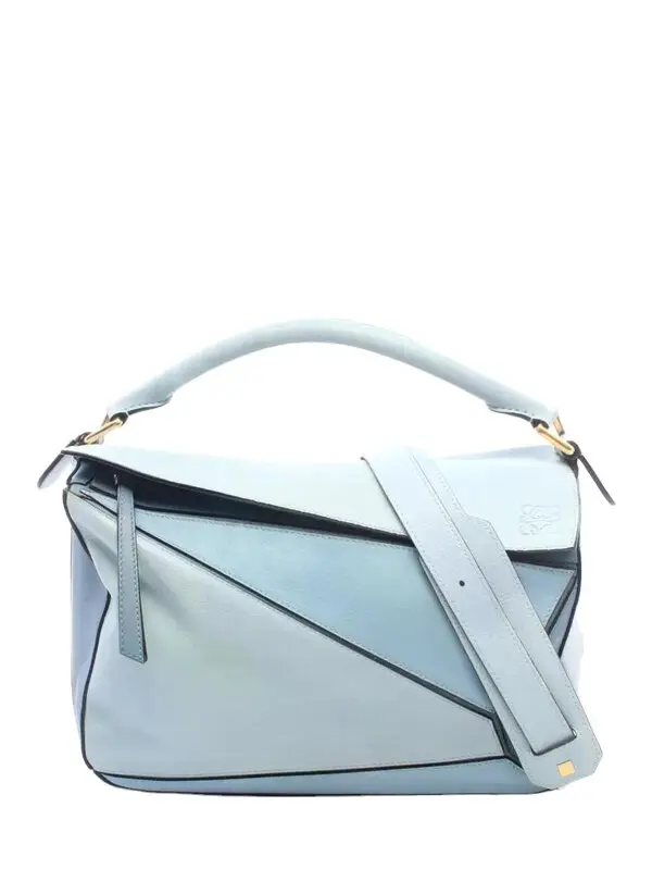 Loewe 2010-2026 Medium Tricolor Calfskin Puzzle Satchel - Blue