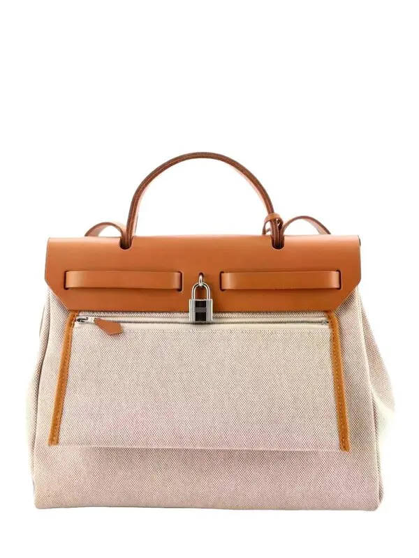 Hermès Herbag Zip Relief Brides De Gala Toile And Leather 31 Shoulder Bag - Brown