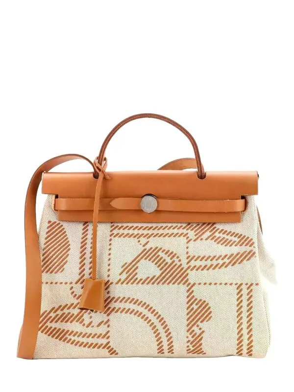 Hermès Herbag Zip Relief Brides De Gala Toile And Leather 31 Shoulder Bag - Brown