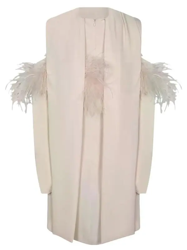 P.a.r.o.s.h Feather-trim Cold-shoulder Mini Dress - Neutrals