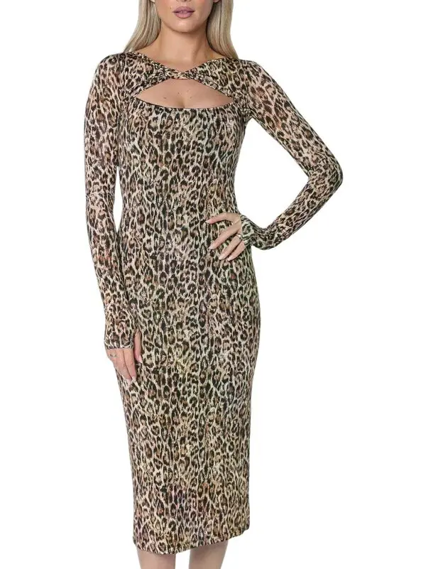 Just Cavalli Leopard-print Cutout-detail Midi Dress - Neutrals