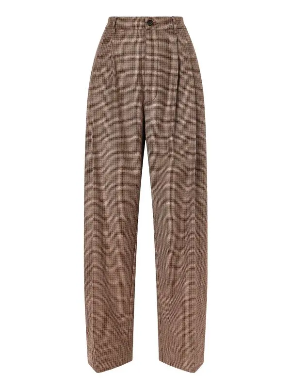 JAMIE HALLER The Tapered Pleated Houndstooth Stretch Wool-blend Pants - Brown