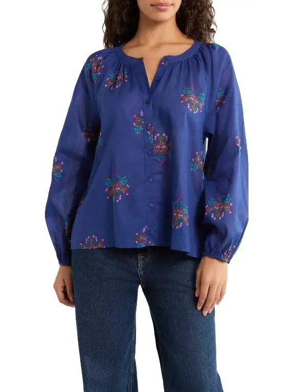 SUGARLIPS Jennis Bouquet Print Cotton Top - Navy-multi