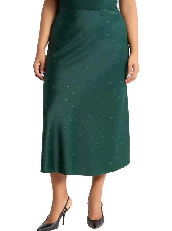 Anne Klein Embellished Bias Flared Maxi Skirt - Pine Forest