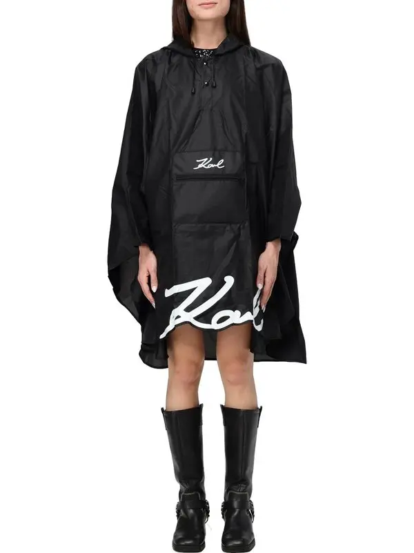 Karl Lagerfeld Oversized Recycled Technical Fabric Windbreaker With Hood - Black