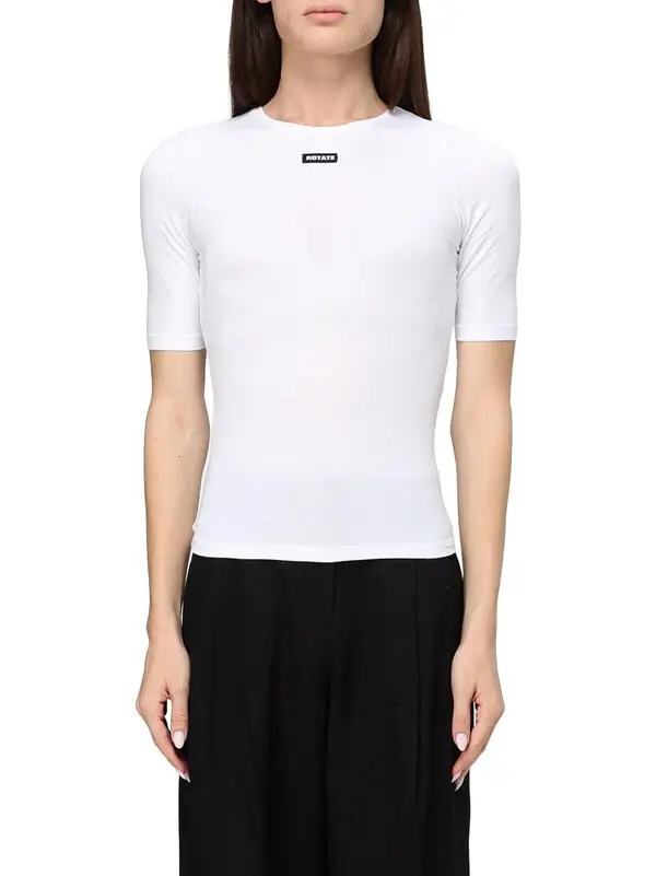 ROTATE BY BIRGER CHRISTENSEN Slim Fit Organic Cotton-blend T-shirt With Applied Logo - White