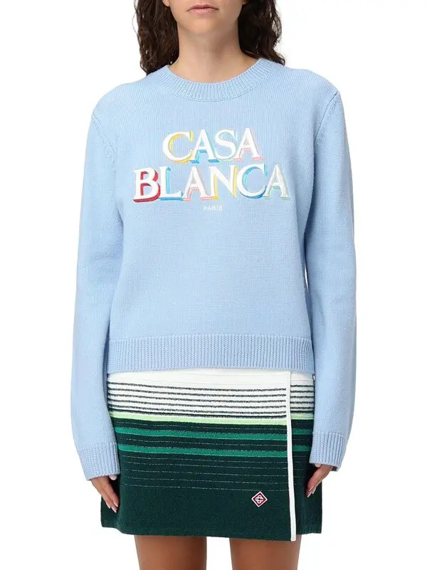 Casablanca Crewneck Jumper In Pure Wool With Contrast Logo And Dropped Shoulders - Multicolor