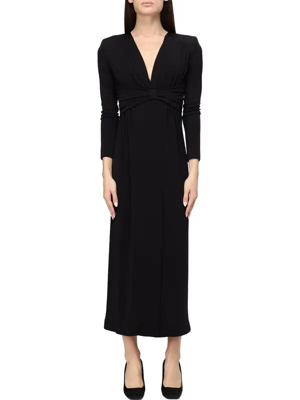 TWINSET Slim Fit Midi Sheath Dress In Jersey With Deep V-neck - Black