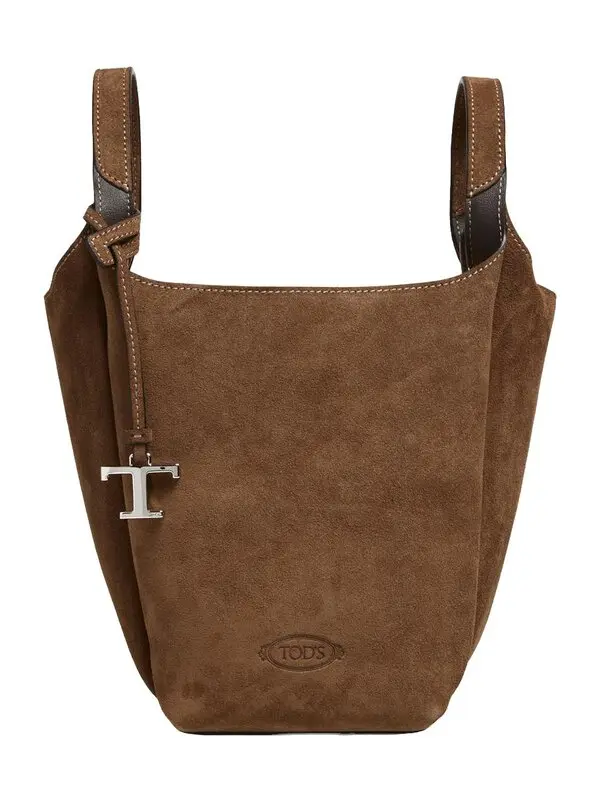 TOD'S Mini Apa Suede Bucket Bag - Tabacco/palissandro