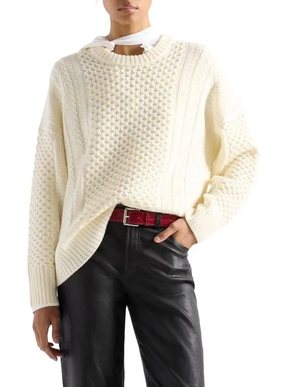 7 For All Mankind Fisherman Wool Sweater - Wool Ecru
