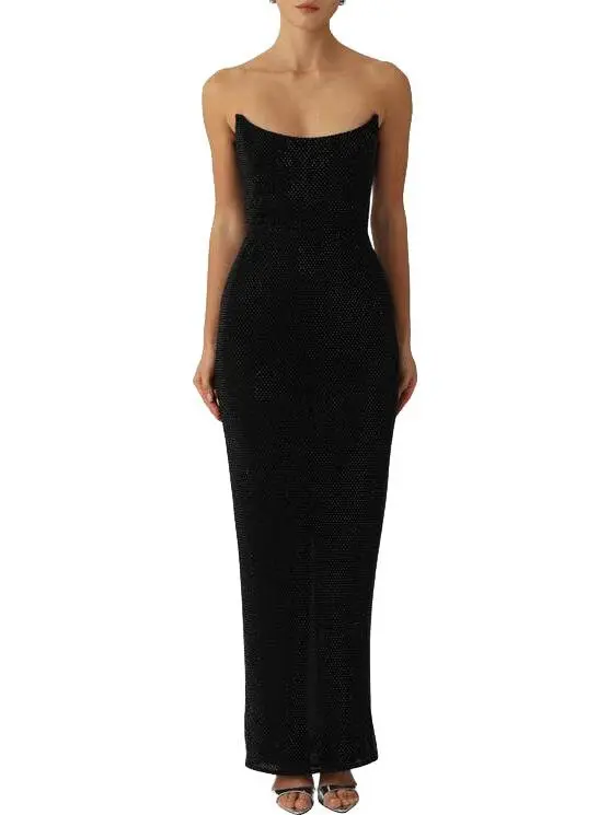 SAU LEE Vesper Crystal Embellished Strapless Gown - Black