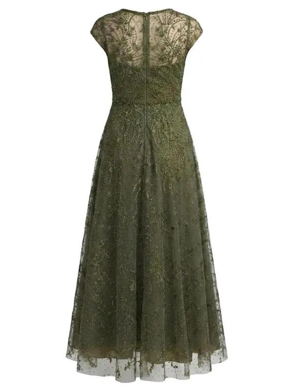 Mac Duggal Embellished Jewel Neck A-line Cocktail Dress - Olive