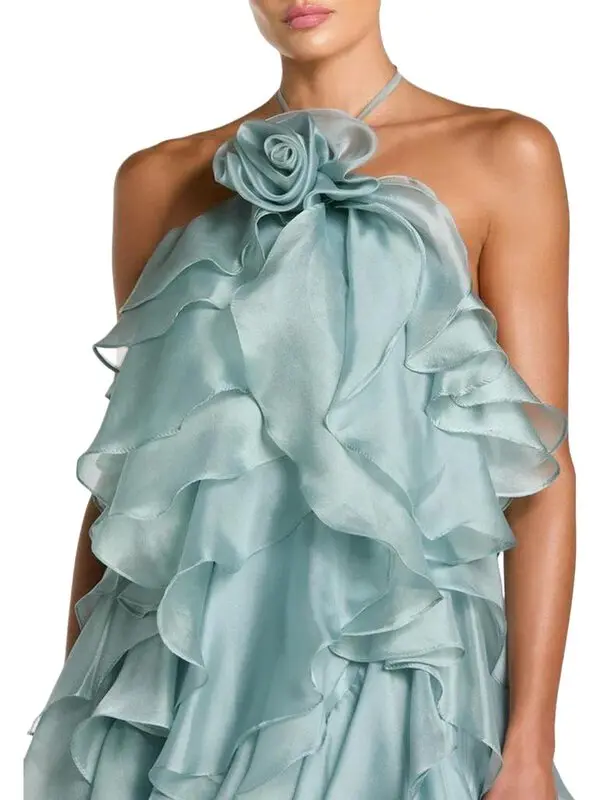 Mac Duggal Halter-neck Ruffle Trapeze Gown - Mint