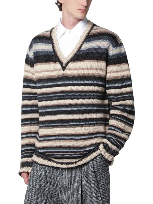 Dolce & Gabbana Beige Striped Sweater In Wool Blend - Brown