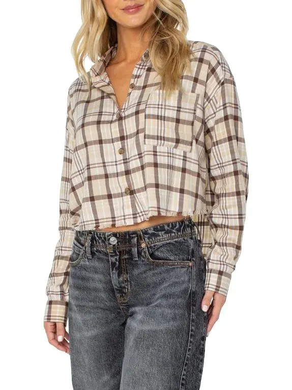 Roxy Rockford Cropped Plaid Shirt - Pebble