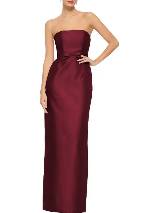 Alfred Sung Libby Strapless Satin Twill Gown - Cabernet