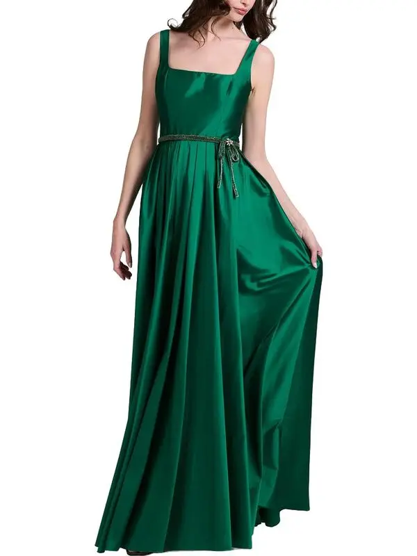 EMILY SHALANT Square Neck Taffeta Gown - Emerald