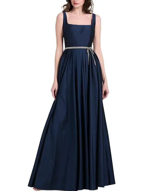 EMILY SHALANT Square Neck Taffeta Gown - Navy